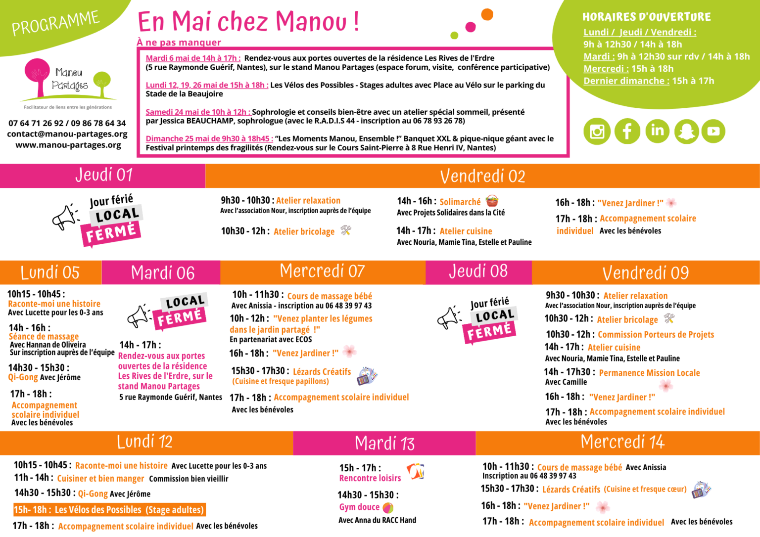 Programme de mai 2025 - Manou Partages